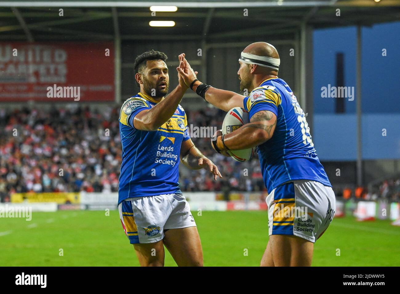 Bodene Thompson (19) of Leeds Rhinos celebrates his try Stock Photo - Alamy