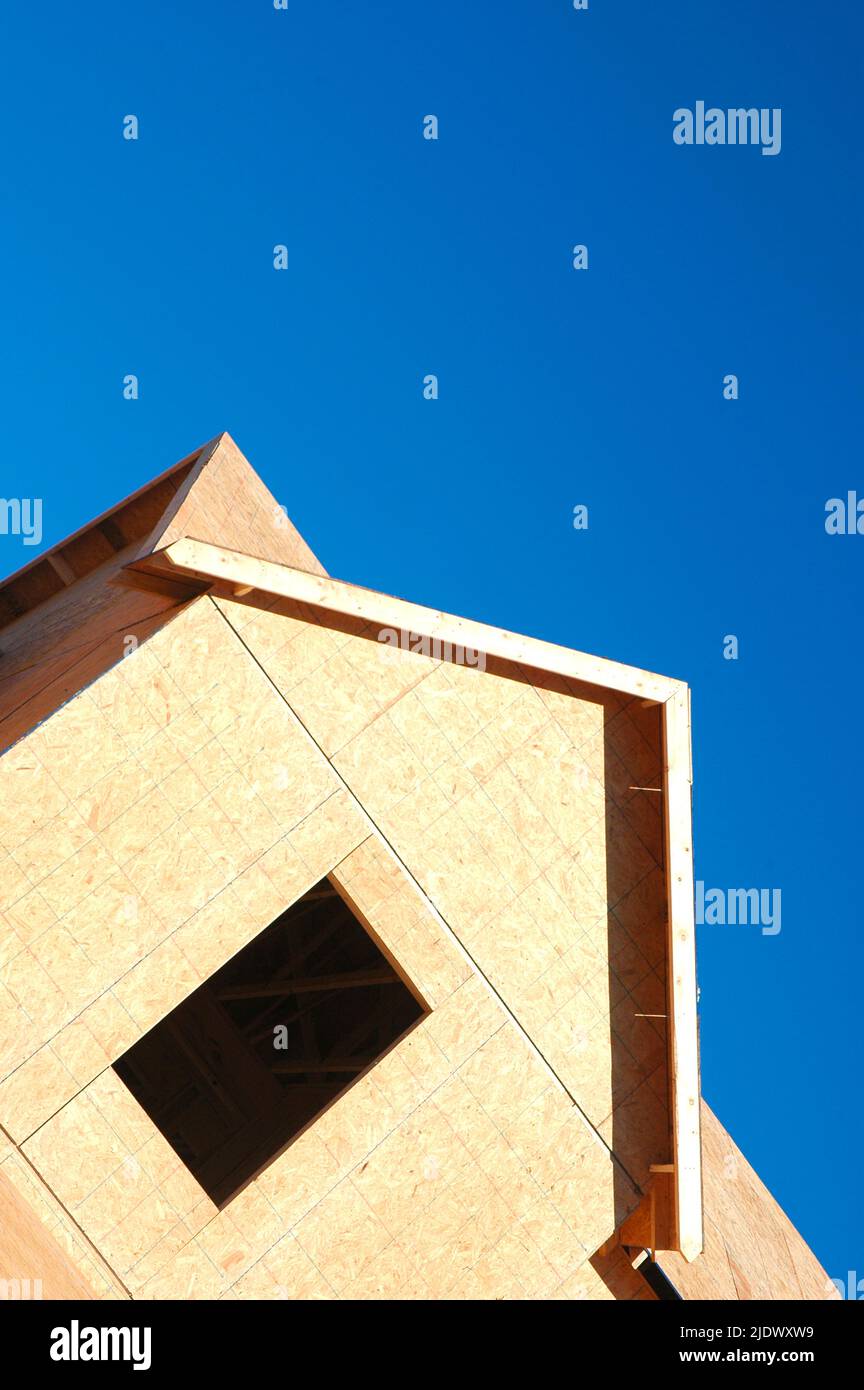 New house construction using chip board particleboard and wood siding ...