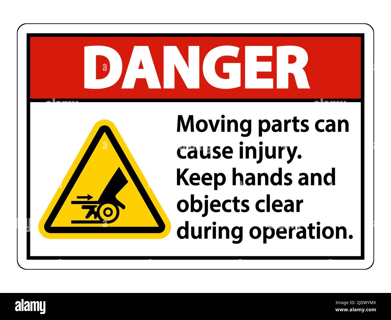 Danger Moving parts can cause injury sign on white background Stock ...