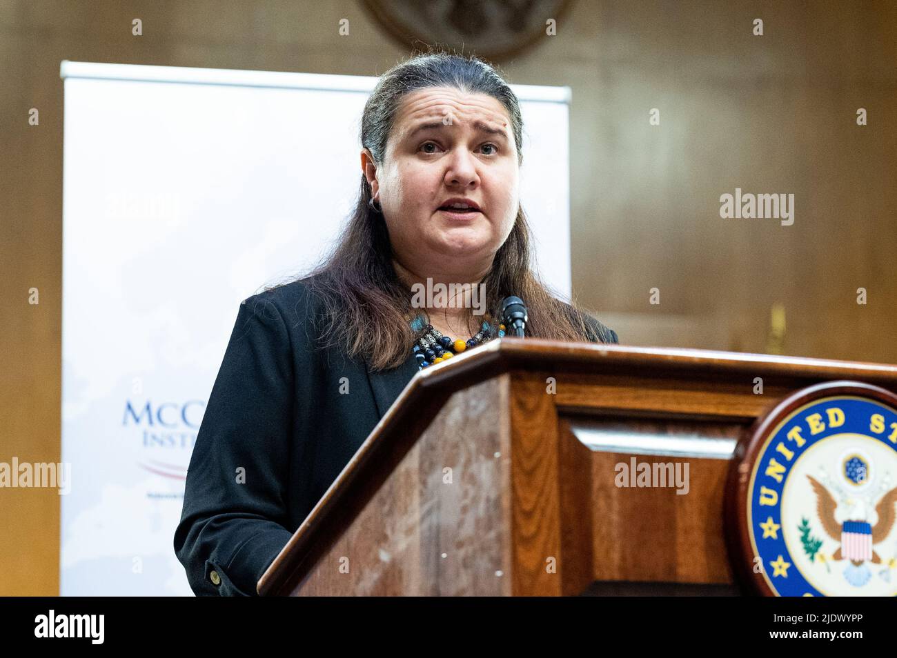 Oksana Markarova, Ukrainian Ambassador to the United States, speaking ...
