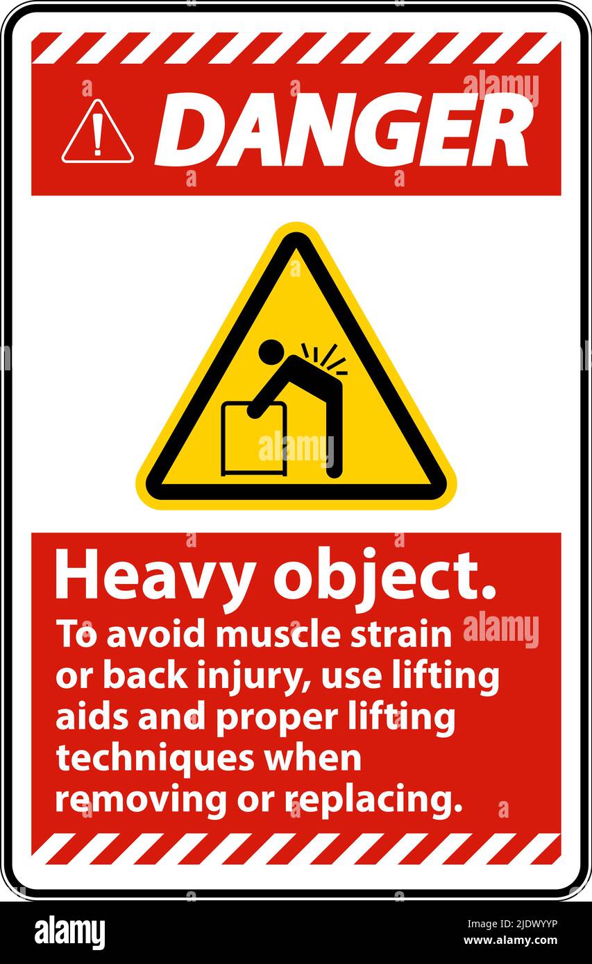 Danger Heavy Object Use Lifting Aids Label On White Background Stock ...
