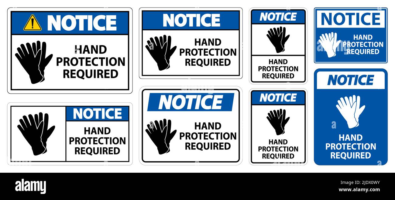 Notice Hand Protection Required Sign on white background Stock Vector ...