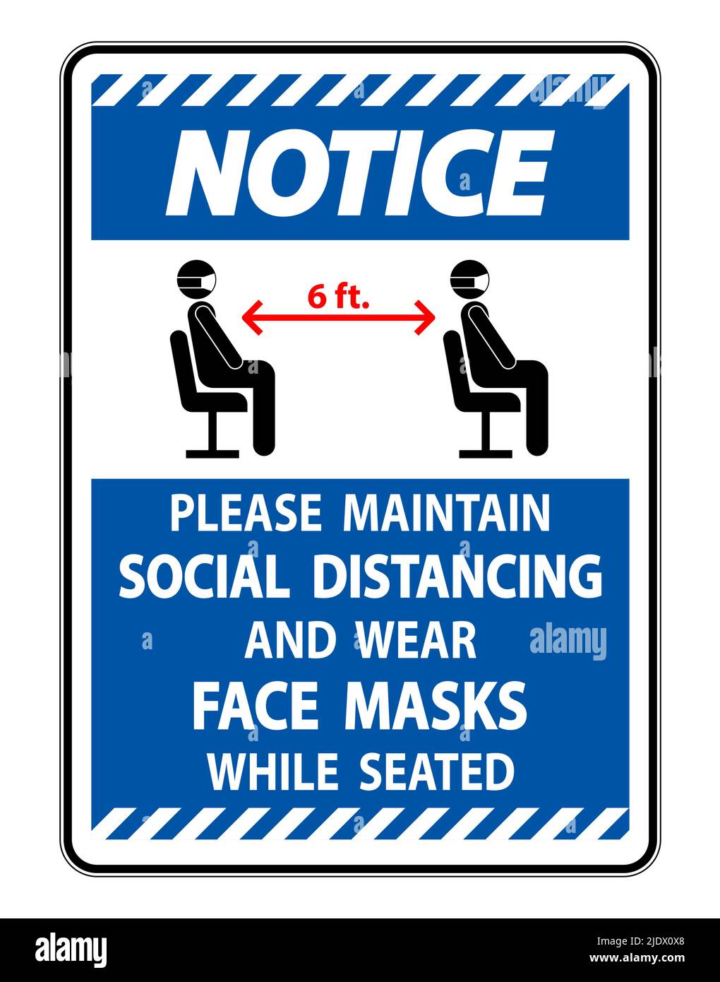 Notice Maintain Social Distancing Wear Face Masks Sign on white ...
