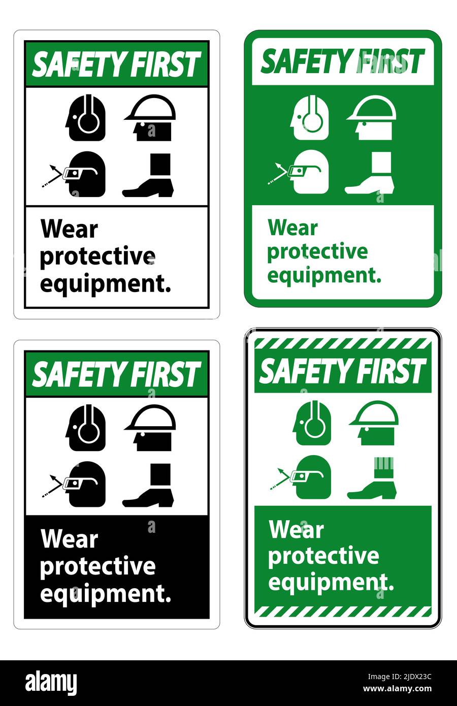 Safety First Sign Wear Protective Equipment,With PPE Symbols on White ...
