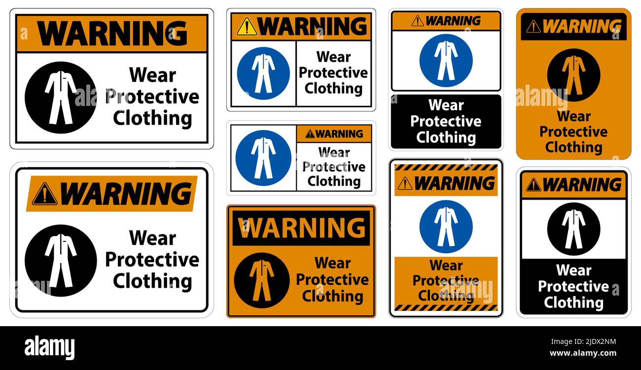 Warning Wear protective clothing sign on white background Stock Vector ...