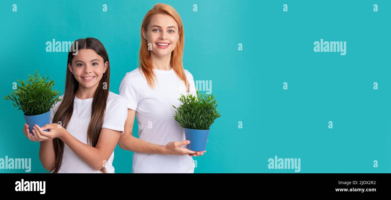 Mother and daughter child banner, copy space, isolated background ...