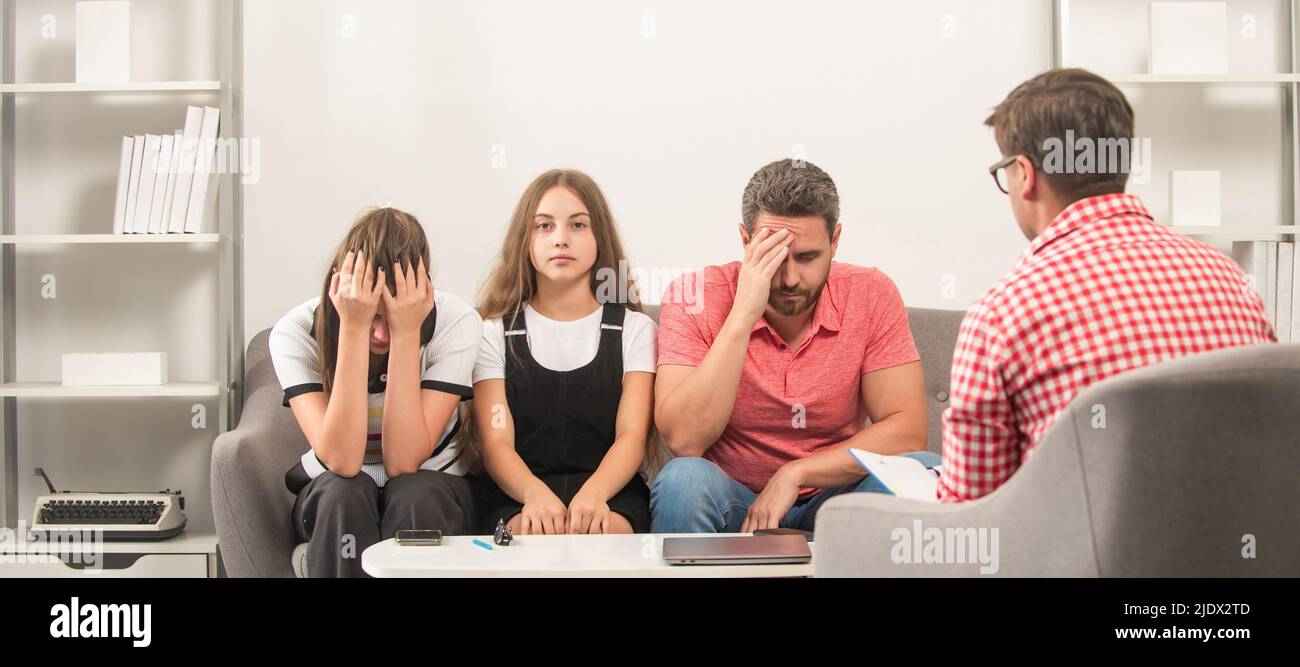 Psychologist helping young family with a kid to solve child problems ...