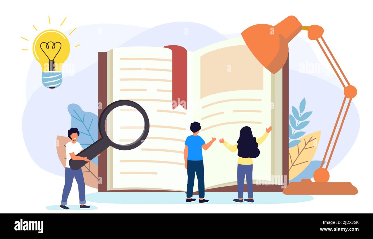 Reading book vector illustration Flat tiny paper book text study ...