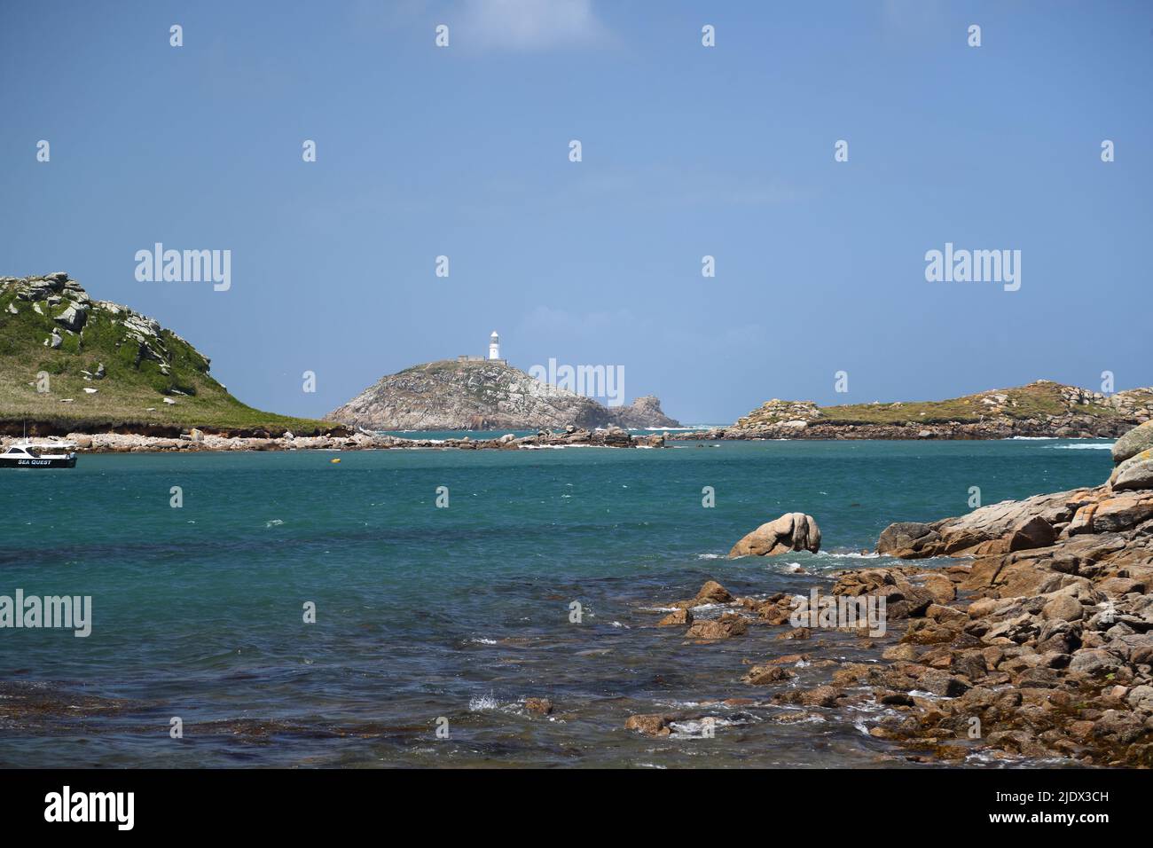 View from St Martin's with Round Island lighthouse, Isles of Scilly ...