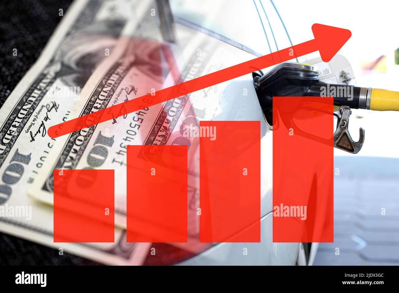 Economy graph: rising arrow, gas pump and cash dollars. Rising gasoline ...