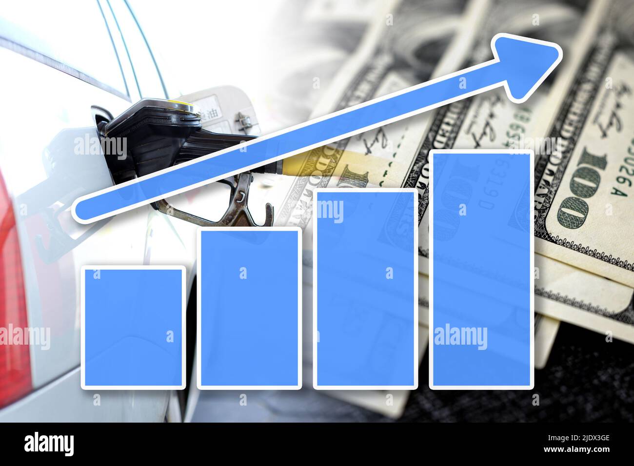 Economy graph: rising arrow, gas pump and cash dollars. Rising gasoline ...