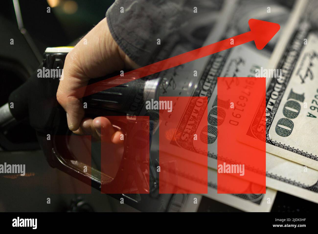Economy graph: rising arrow, gas pump and cash dollars. Rising gasoline ...