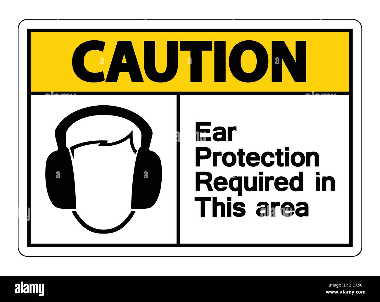 Caution Ear Protection Required In This Area Symbol Sign on white ...