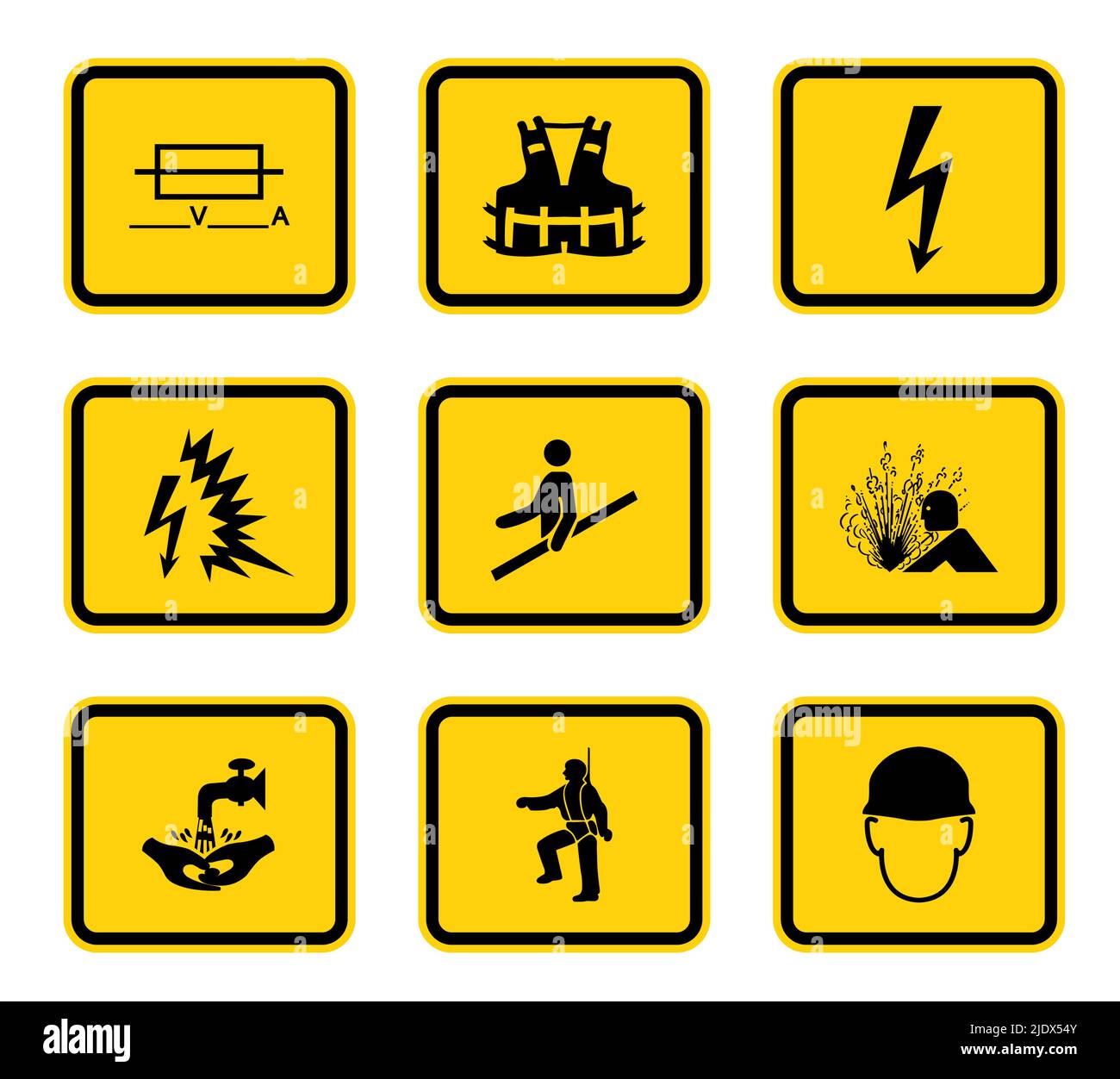 Warning Hazard Symbols labels Sign Isolated on White Background,Vector ...