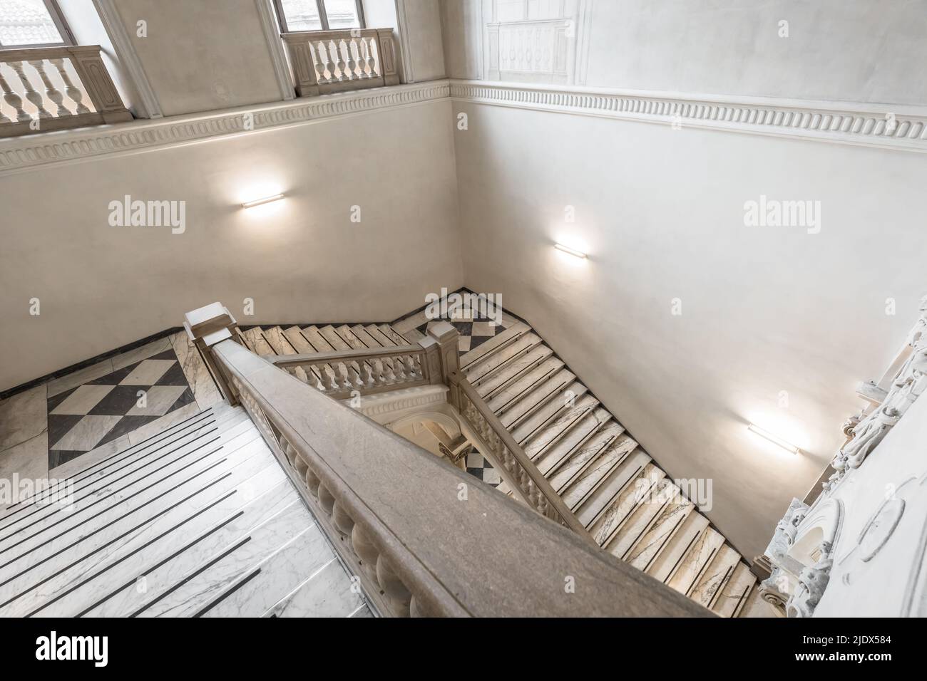 TURIN, ITALY - CIRCA MAY 2021: luxury staircase made of marble in an ...