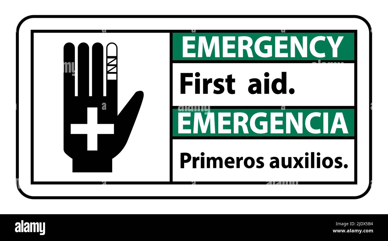 Bilingual Emergency First Aid Sign Stock Vector Image & Art - Alamy