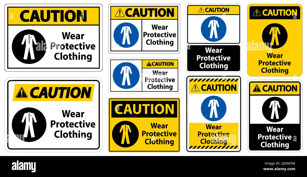 Caution Wear protective clothing sign on white background Stock Vector ...