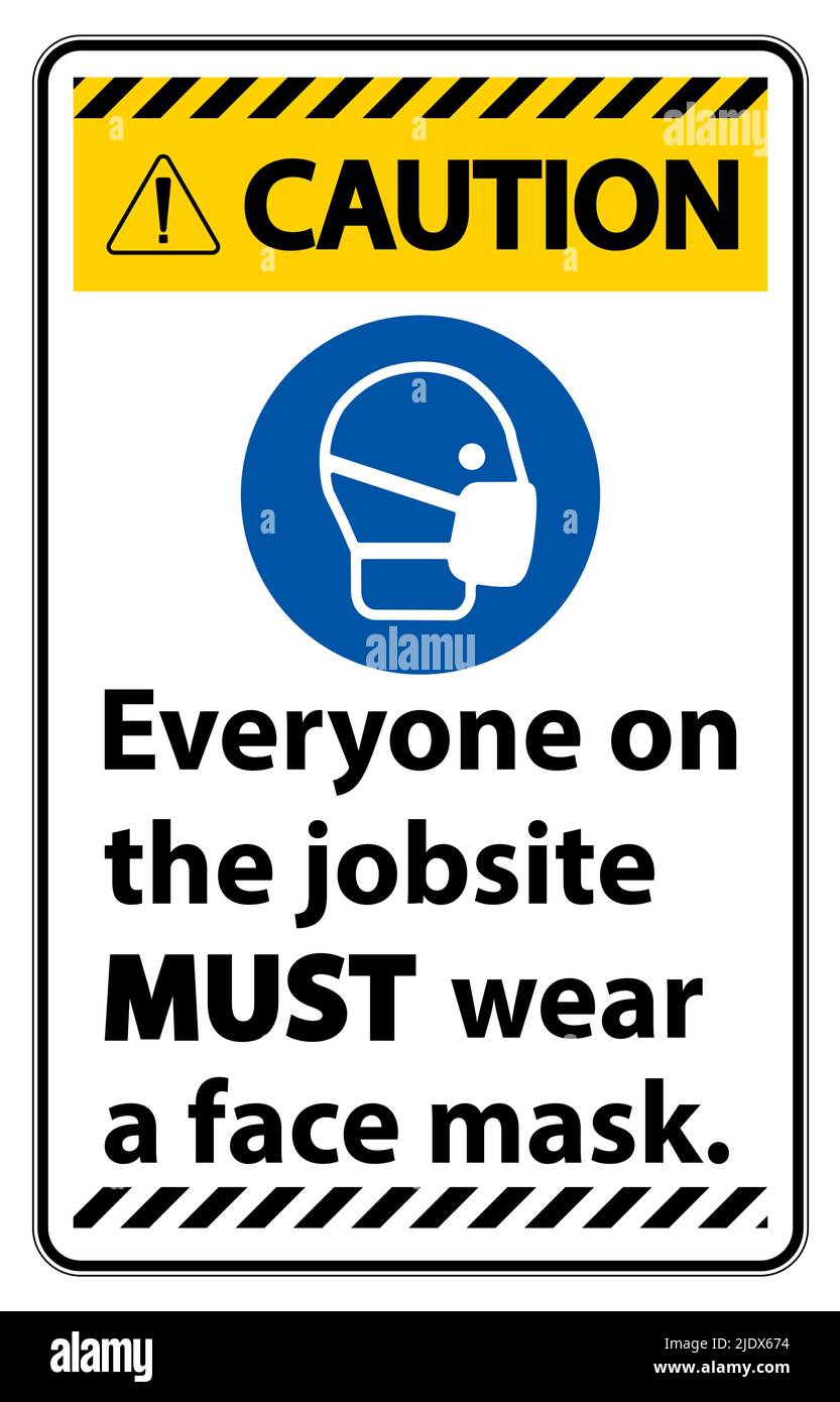 Caution Wear A Face Mask Sign Isolate On White Background Stock Vector ...