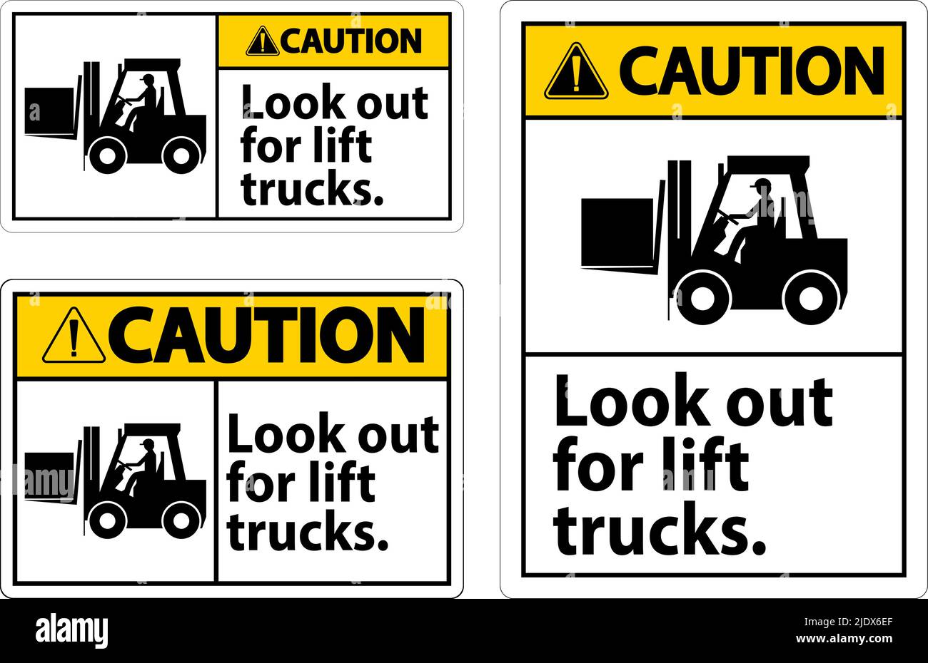 Caution Look Out For Lift Trucks Sign On White Background Stock Vector ...