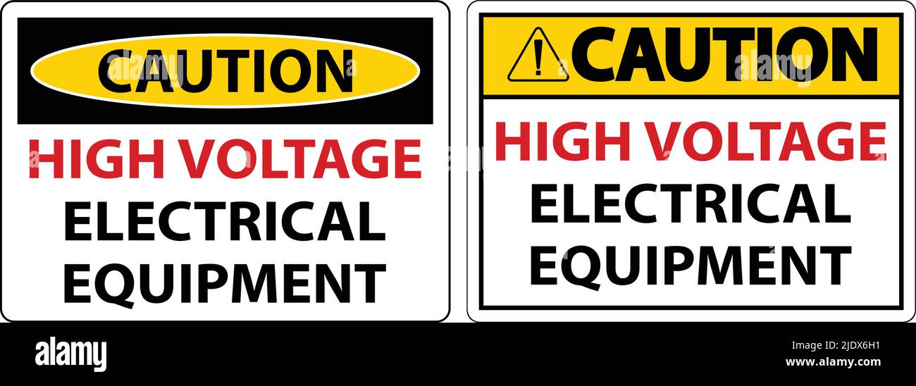 Caution High Voltage Equipment Sign On White Background Stock Vector ...