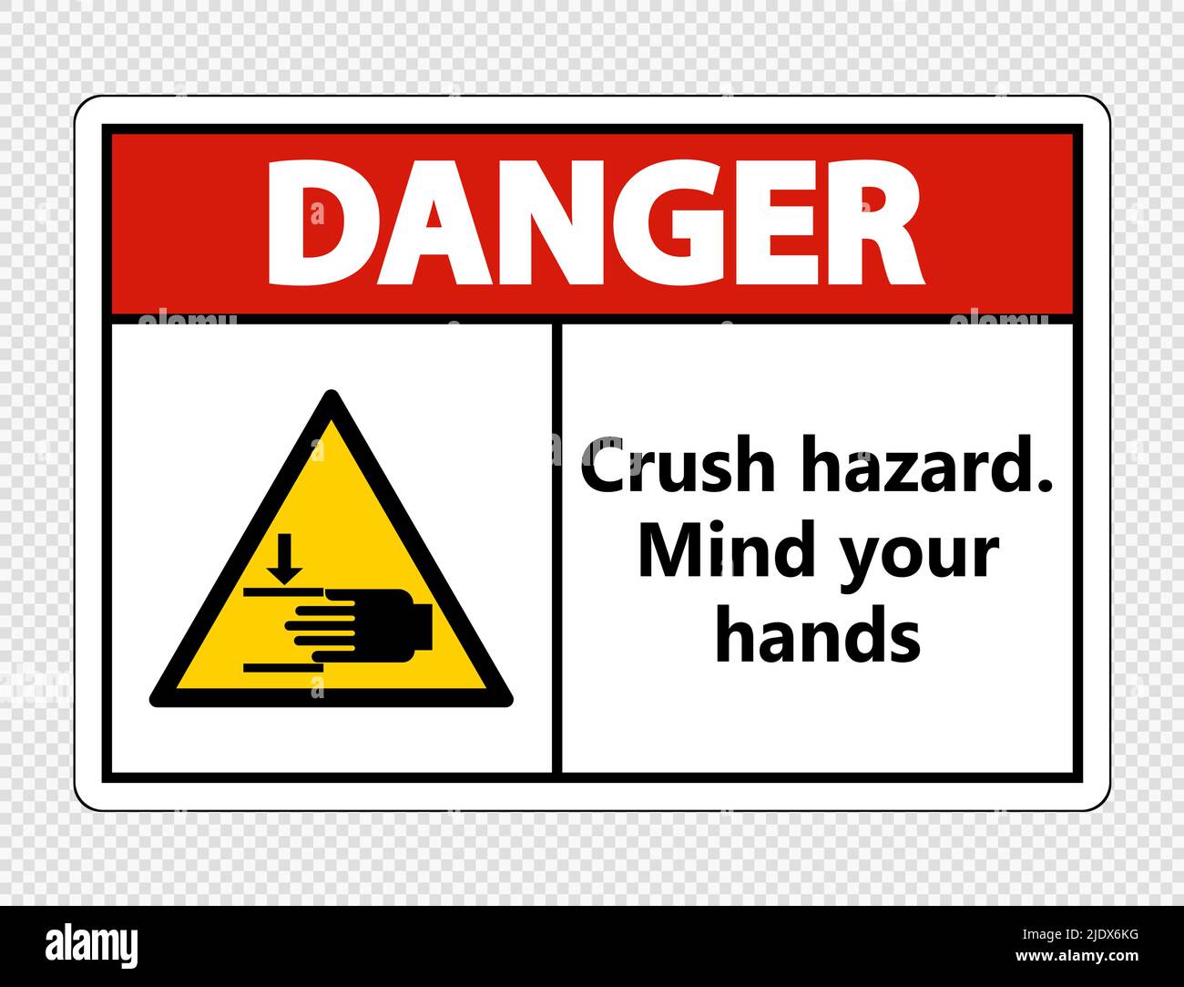 Danger crush hazard.Mind your hands Sign on transparent background ...