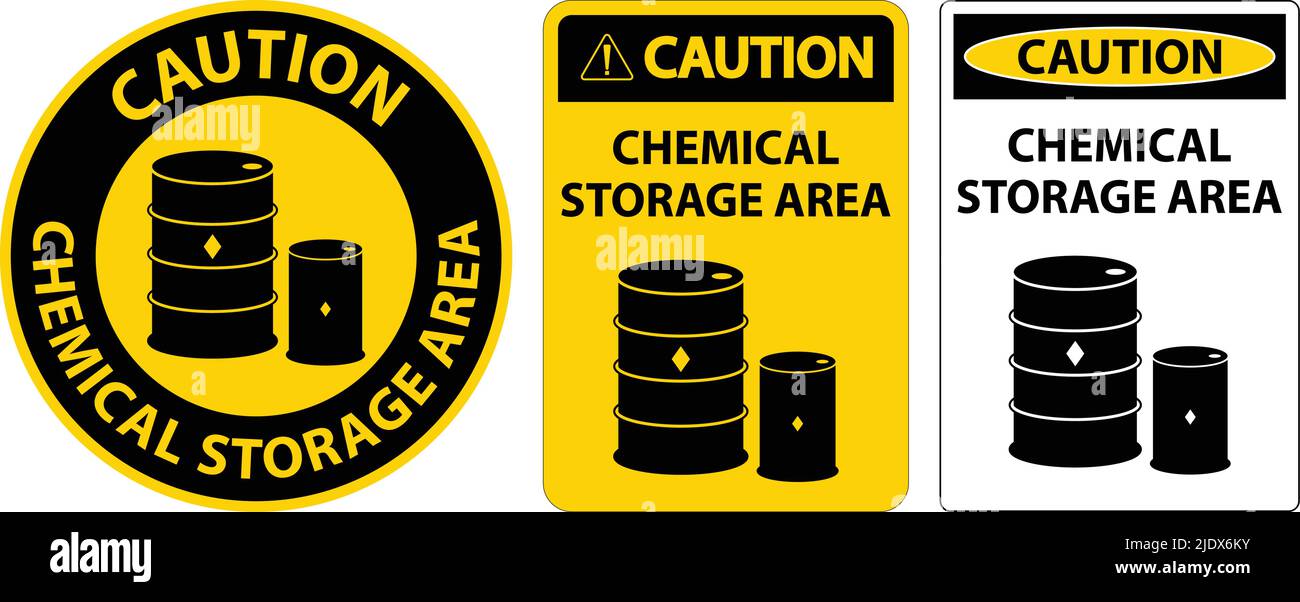 Caution Chemical Storage Area Sign On White Background Stock Vector ...