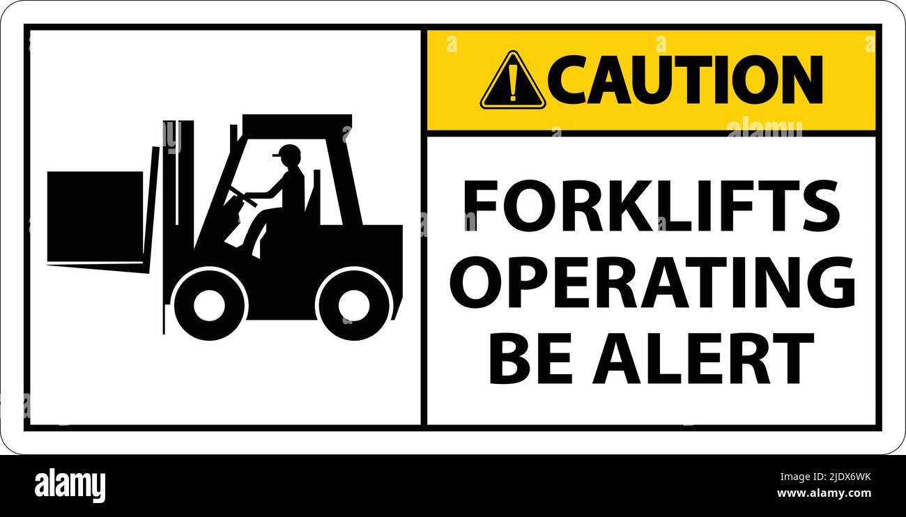 Caution 2-Way Forklifts Operating Sign On White Background Stock Vector ...