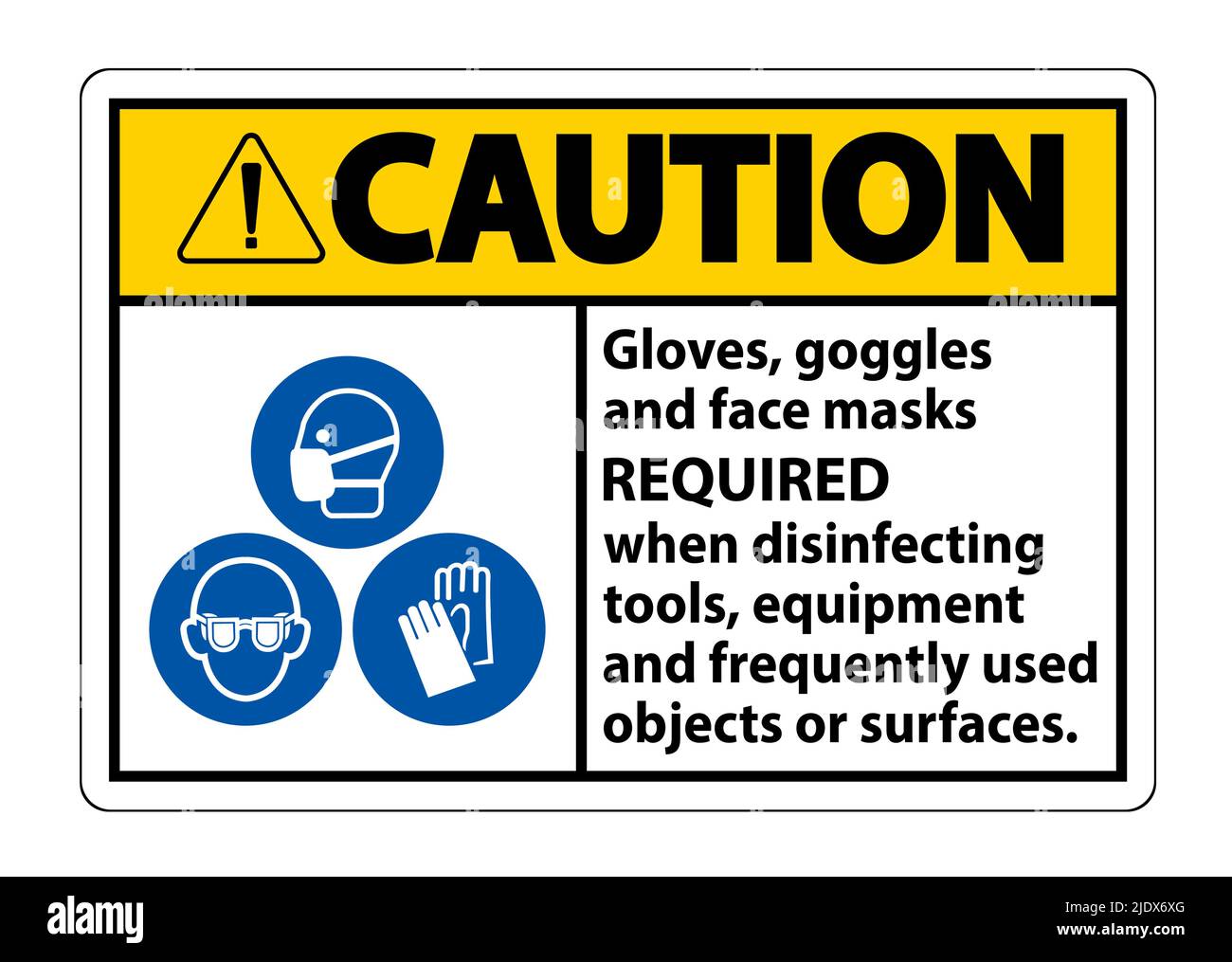 Caution Gloves,Goggles,And Face Masks Required Sign On White Background ...