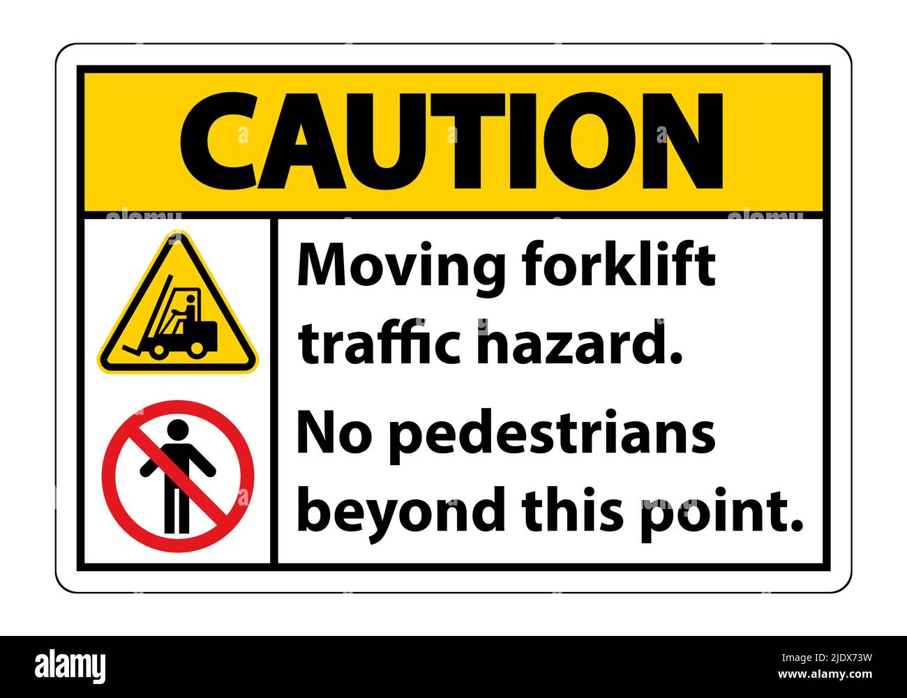 Moving forklift traffic hazard,No pedestrians beyond this point,Symbol ...