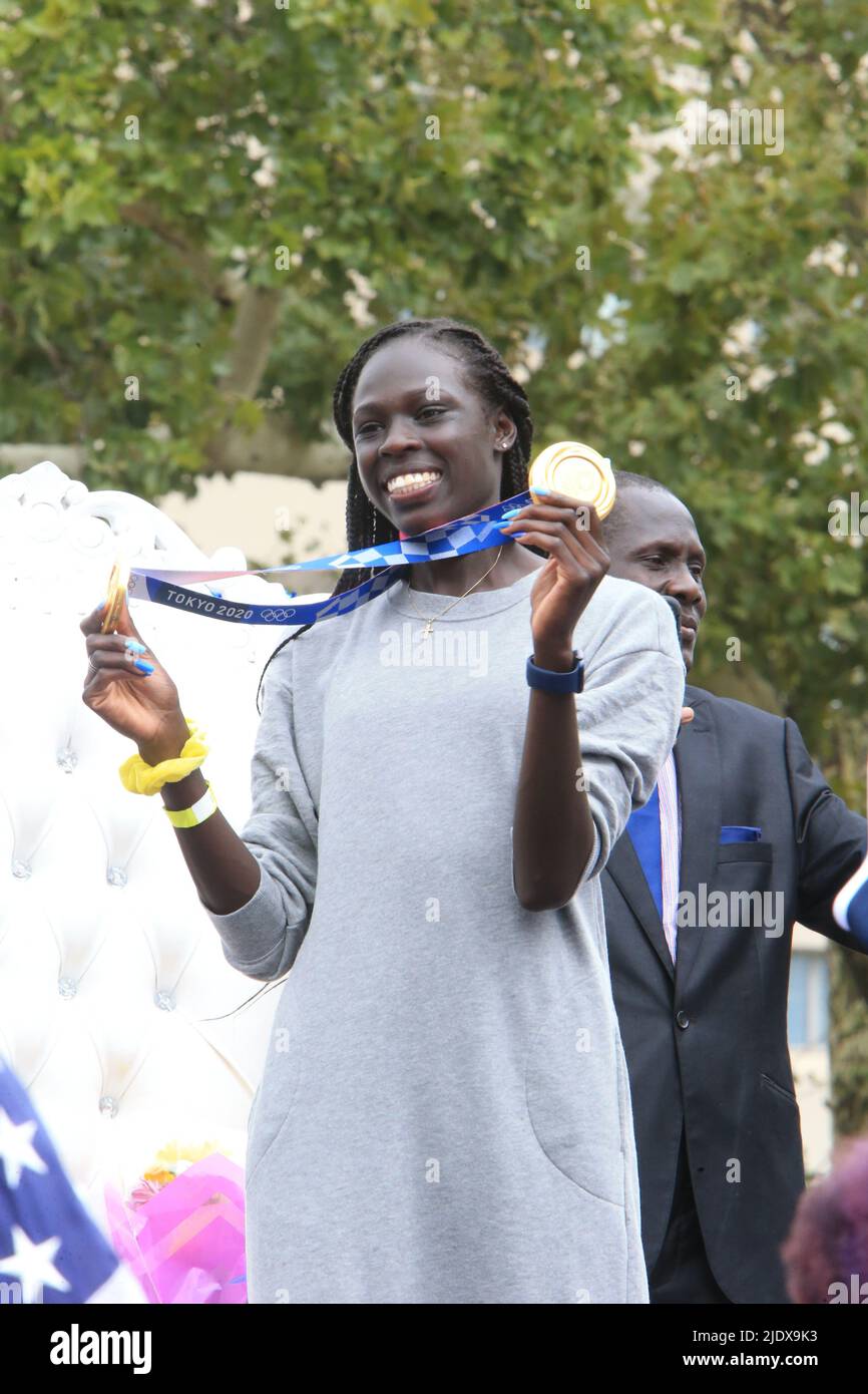 Olympic Gold Medallist Athing Mu was honoured with a parade from ...