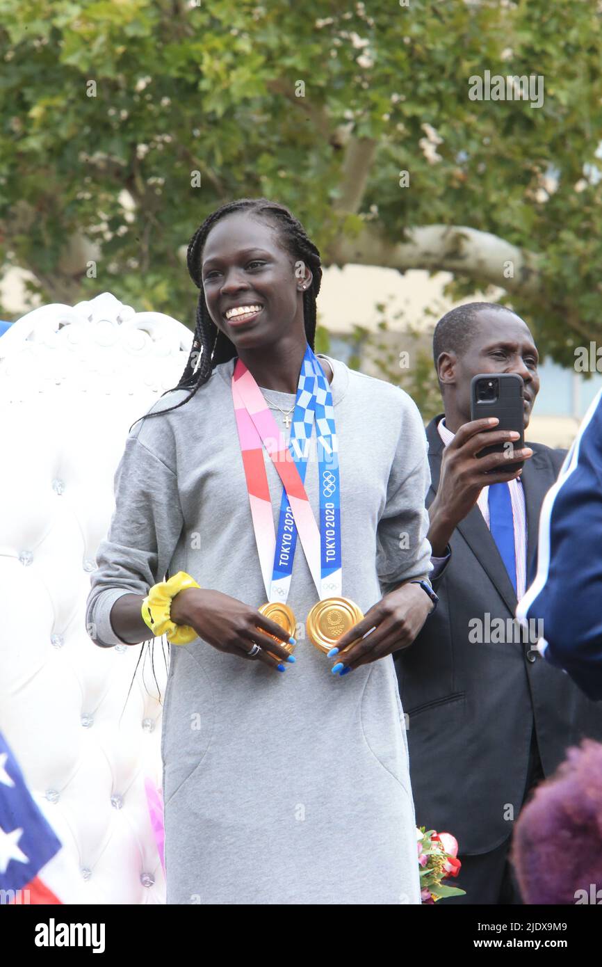 Olympic Gold Medallist Athing Mu was honoured with a parade from ...