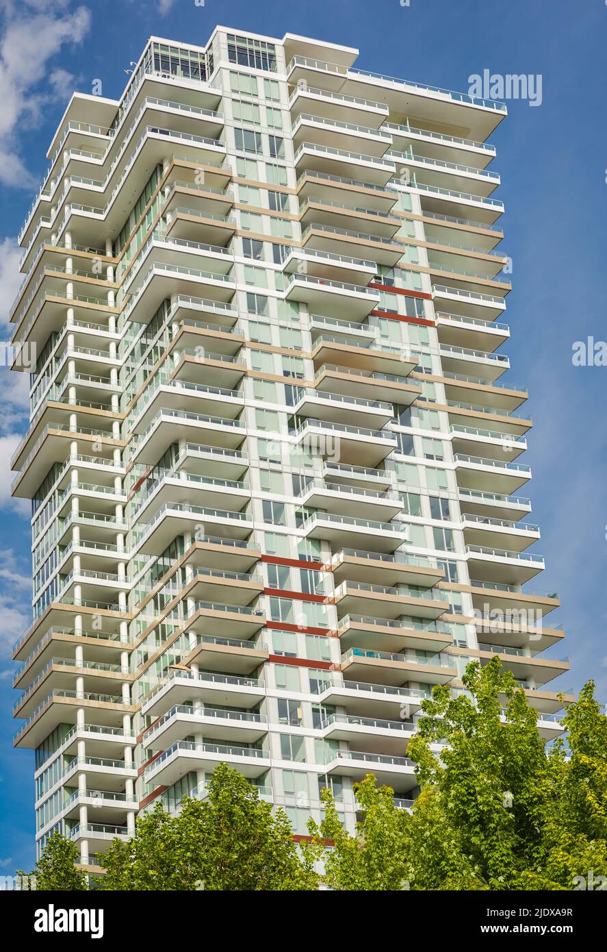 Detail of modern high-rise building. High rises in Kelowna downtown on ...