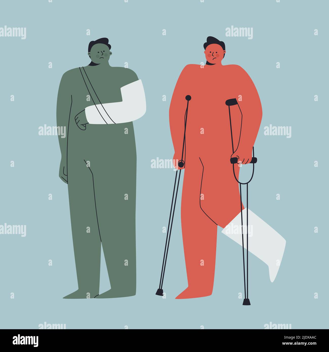 Illustration of two patient characters. One with a cast on his arm, the ...
