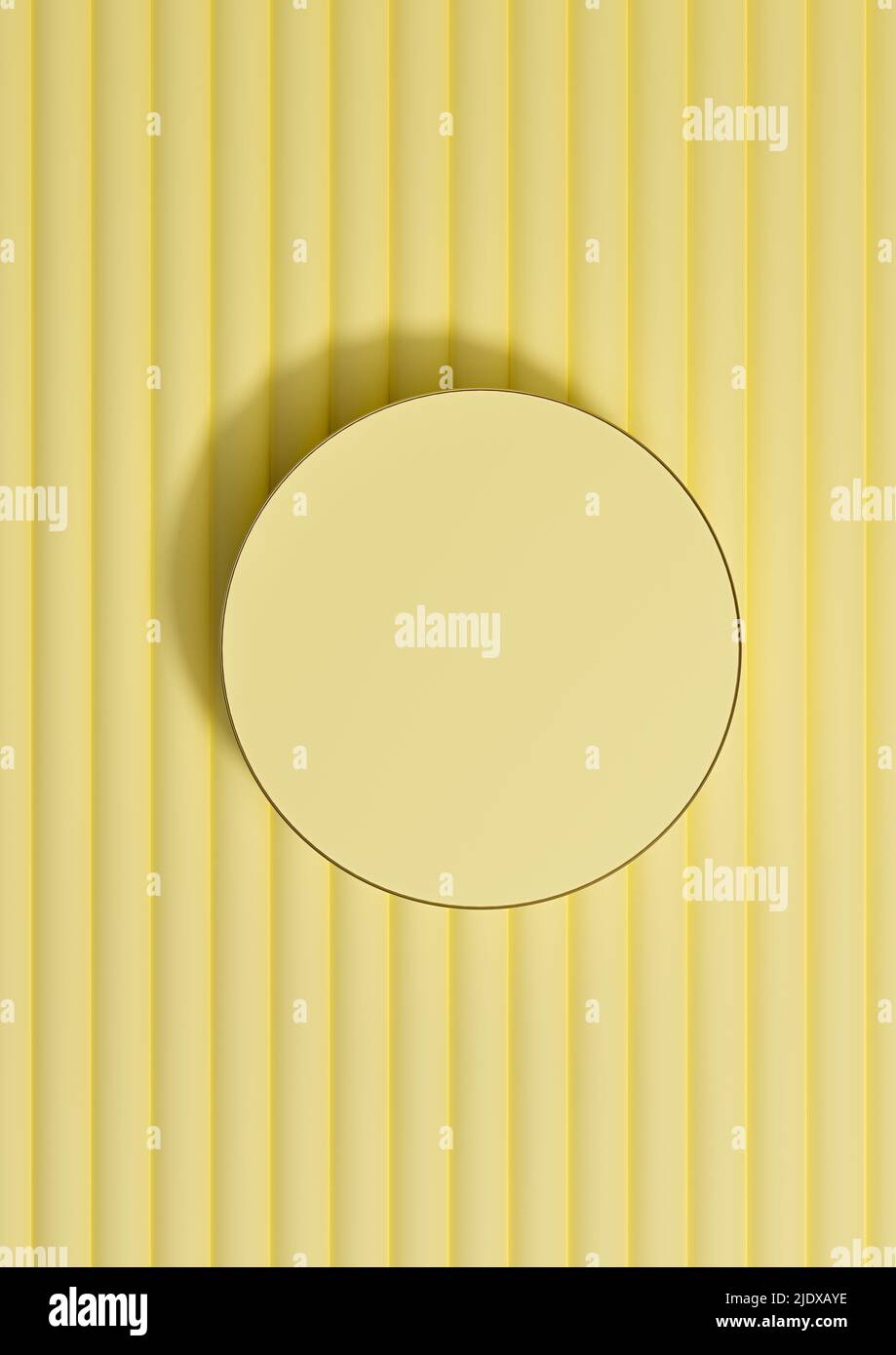 Warm, light, bright, pastel yellow 3D rendering of top view flat lay ...