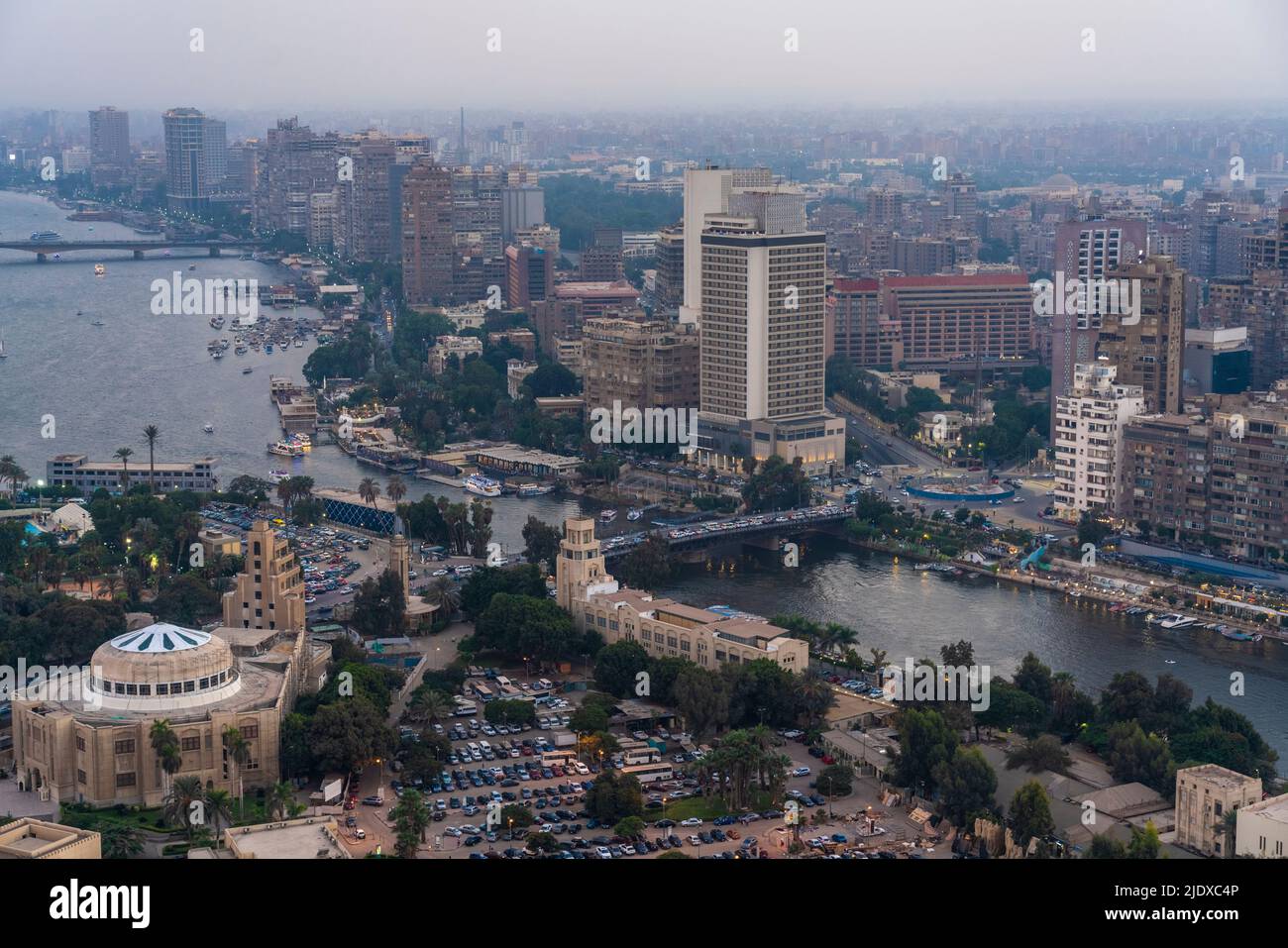 Elevated view river nile surrounding buildings dusk dokki district ...