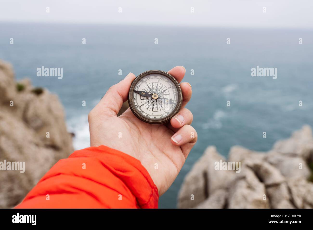 Hand of man holding navigational compass Stock Photo - Alamy