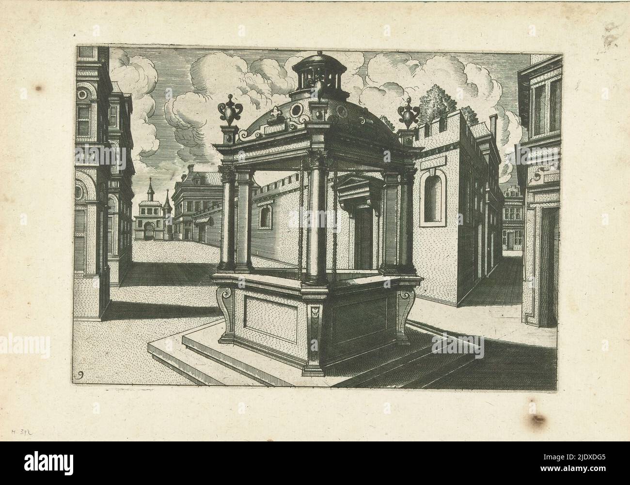 Triangular well with dome in small square, Water wells (series title ...