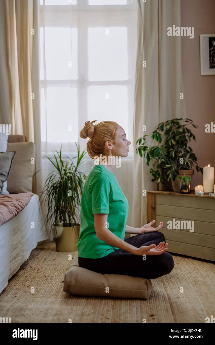 Woman breathing exercise bed hi-res stock photography and images - Alamy