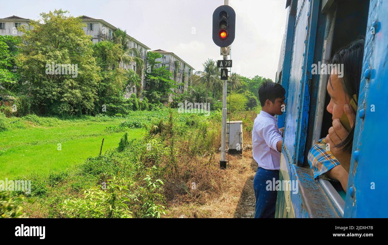 Yangon, Myanmar - March 21 2018: Travelling on the Yangon Circular ...