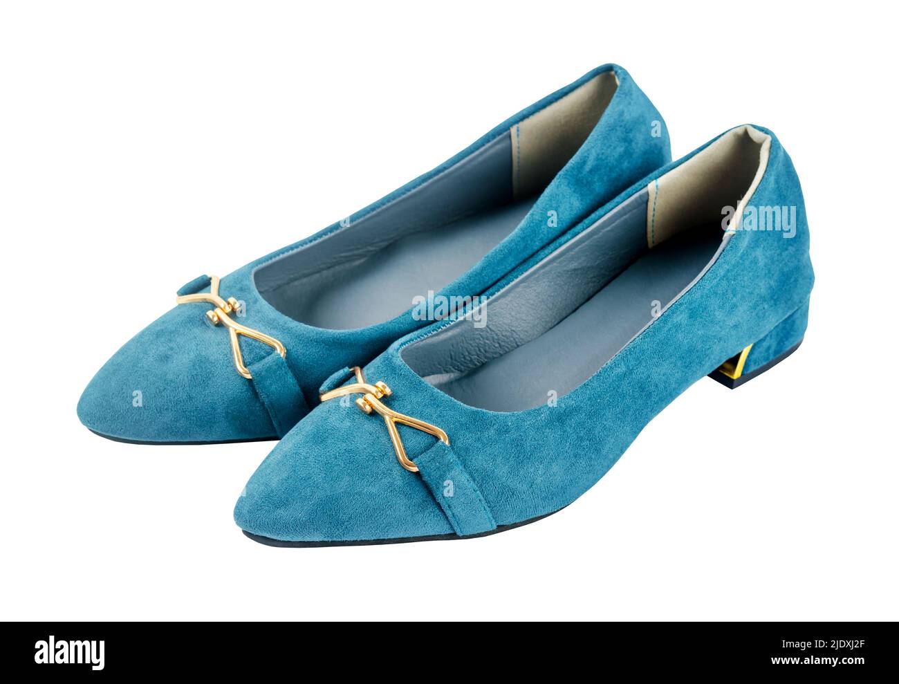 The Low-heeled shoes dark blue color fabric skin for women isolated on ...