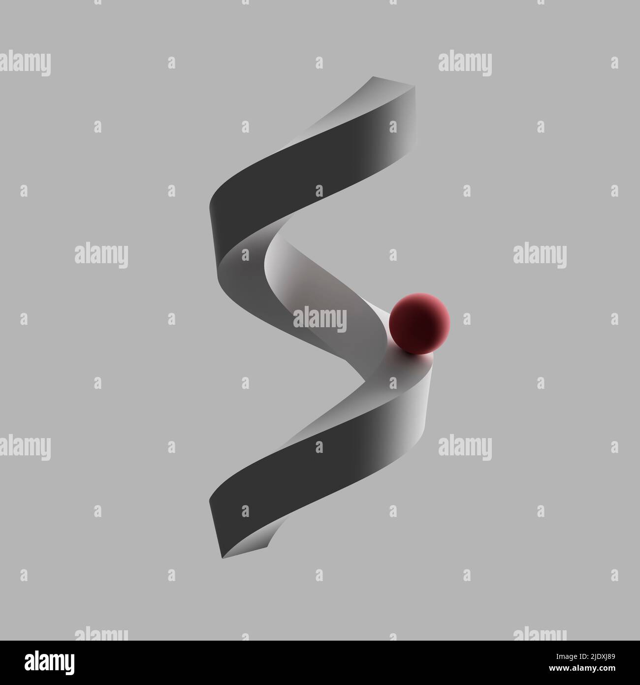 Three dimensional render of red sphere balancing on letter S Stock ...