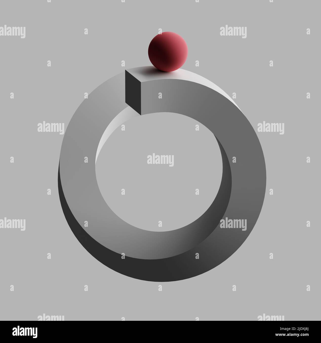 Three dimensional render of red sphere balancing on letter O Stock ...
