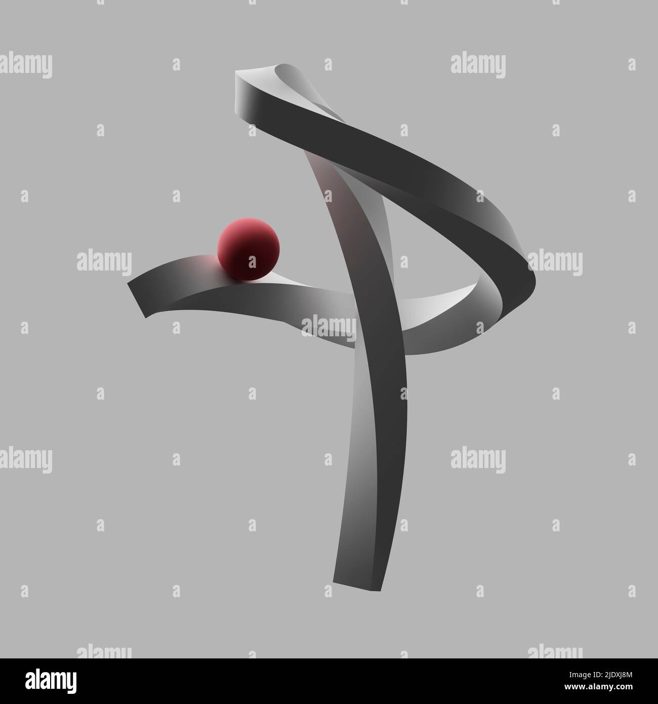 Three dimensional render of red sphere balancing on letter P Stock ...