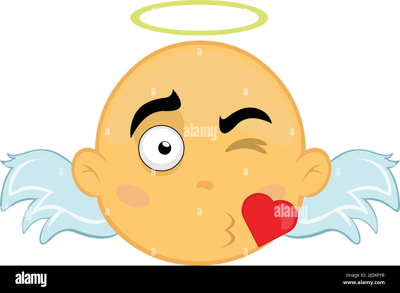Vector illustration of the face of a yellow cartoon angel, giving a ...