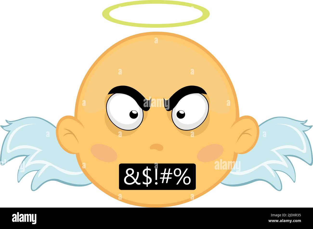 Vector illustration of a yellow cartoon angel face with censored ...