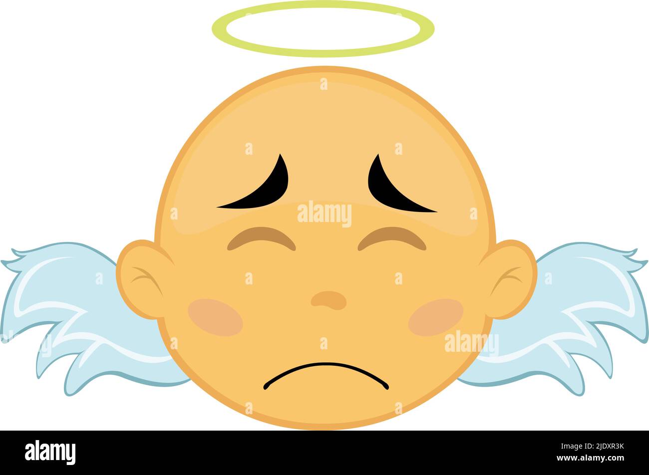 Vector illustration of the face of a yellow cartoon angel with a sad ...