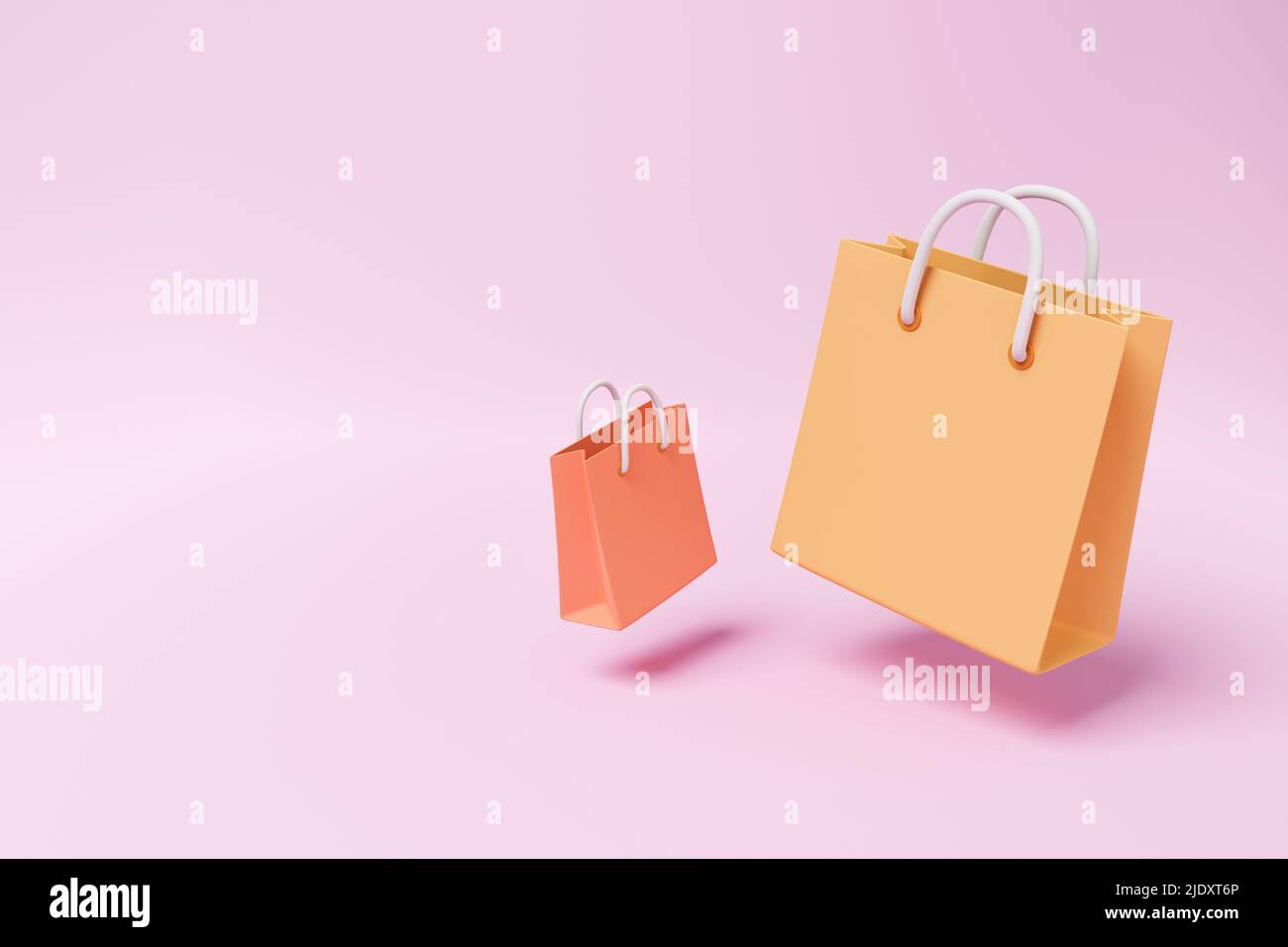 Paper bags on ping background. Online shopping concept. 3d illustration ...