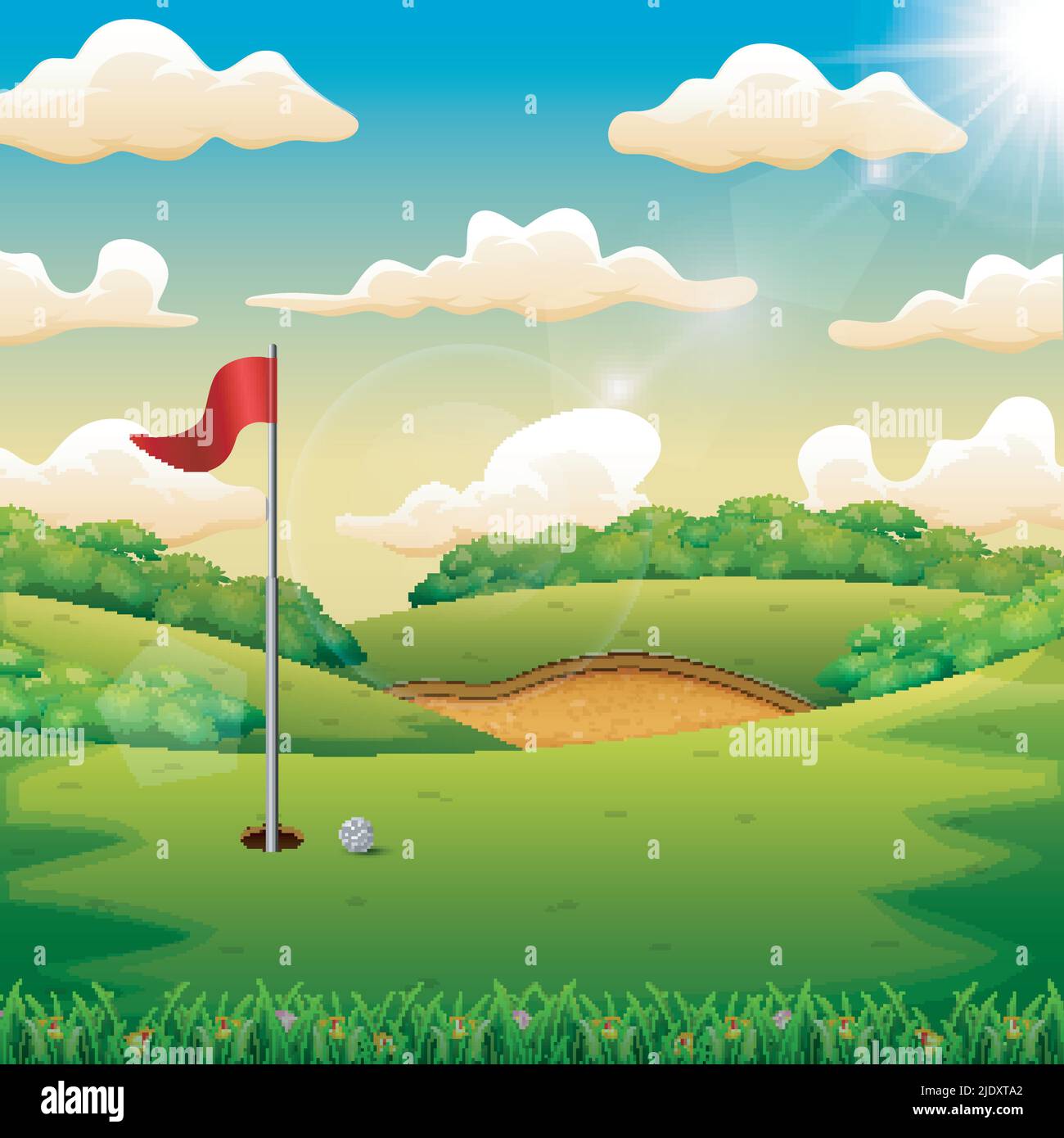 Golf ball and a flag on green hill of golf court Stock Vector Image ...