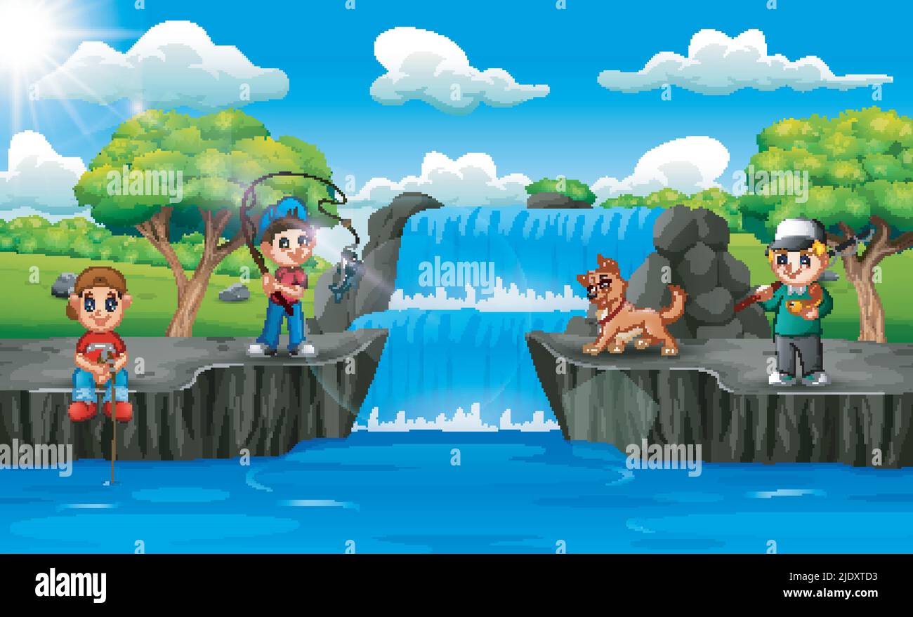 Spring lake fishing Stock Vector Images - Alamy