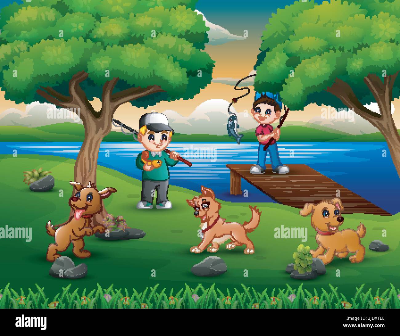 Happy boy pet dog Stock Vector Images - Alamy